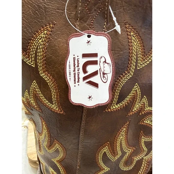 IUV Wandering Western Dark Brown Embroidered Square Toe Cowboy Boots ...